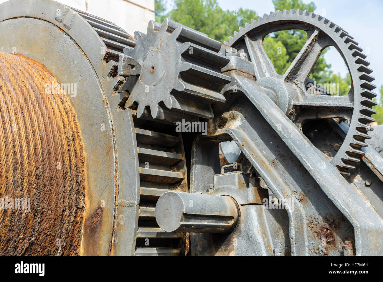 Large industrial pulley system with sprockets of the salt or potash ...