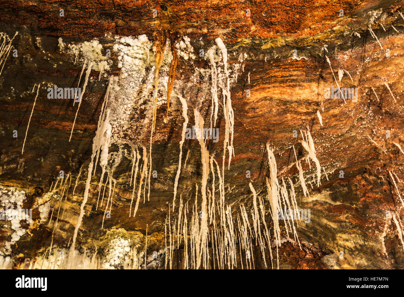 Stalactites and stalagmites inside a salt or potash mine in Cardona ...
