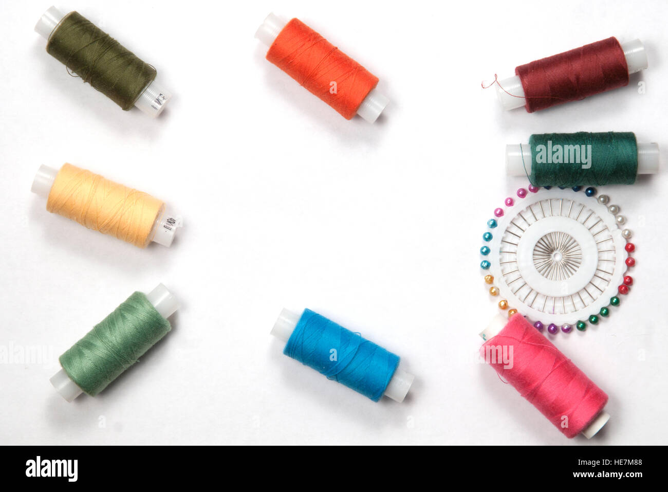 Sewing thread frame with place for text background Stock Photo - Alamy