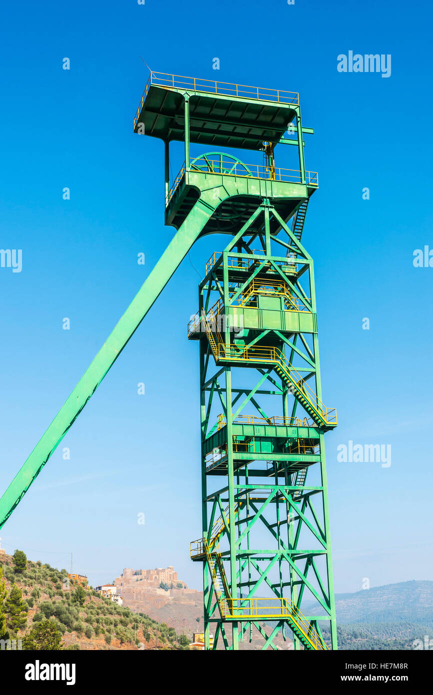 Green tower of a well extraction of a mine of salt or potash in disuse ...