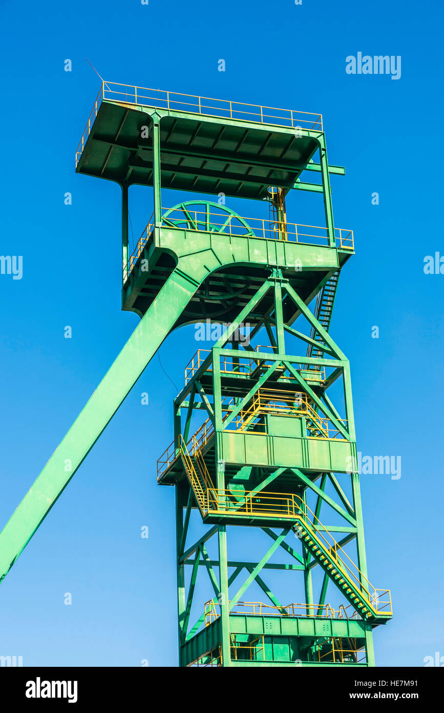 Green tower of a well extraction of a mine of salt or potash in disuse ...