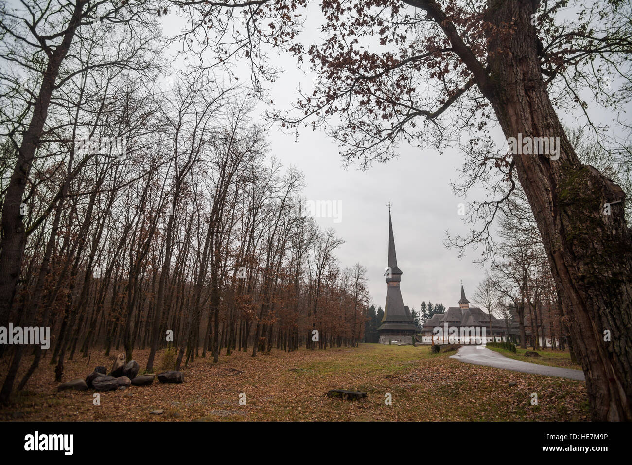 Sapanta, Romania. Peri Monastery, world's highest wooden church Stock ...