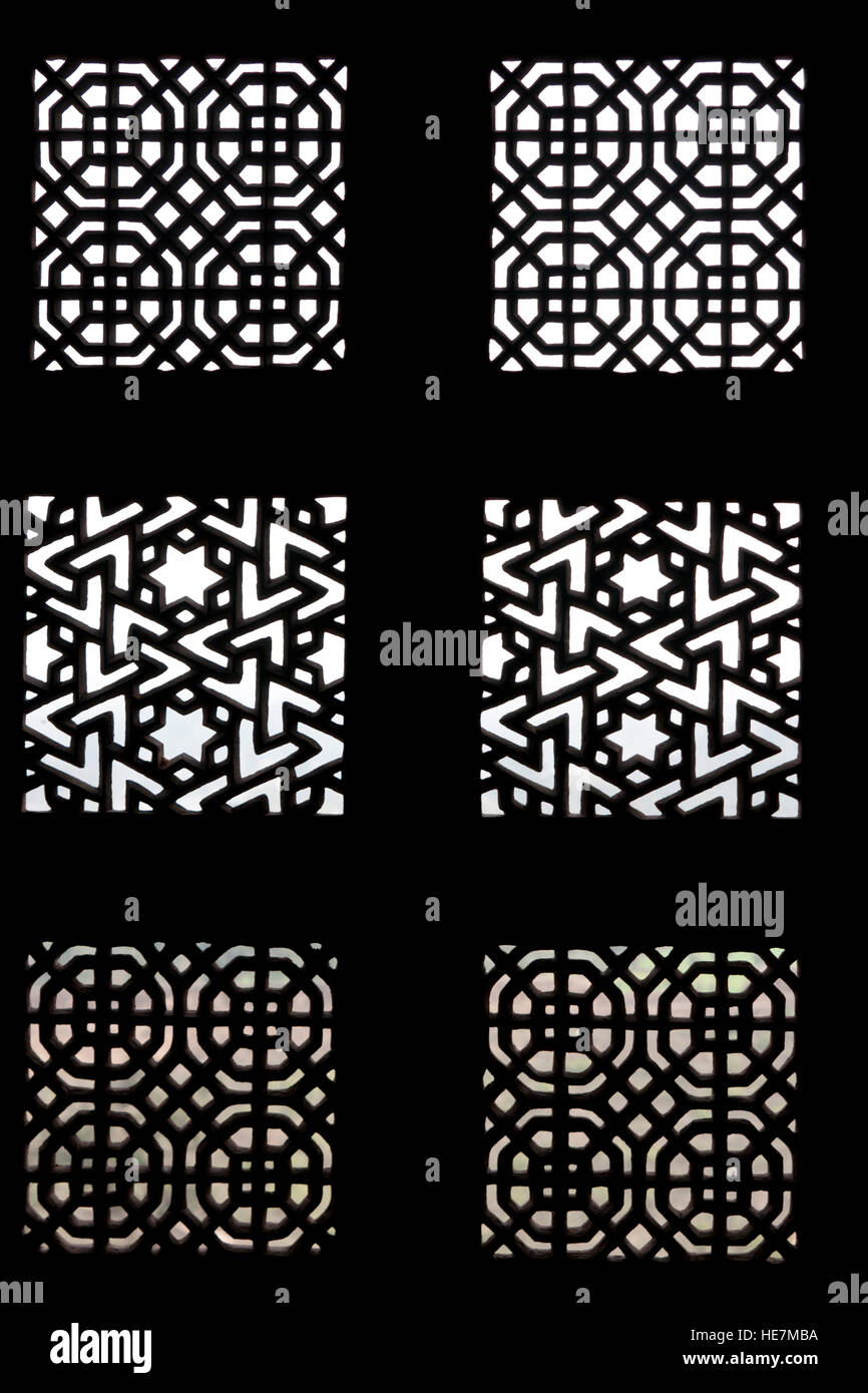 Patterned stone screen window of old Indian royal palace (Jahangir ...
