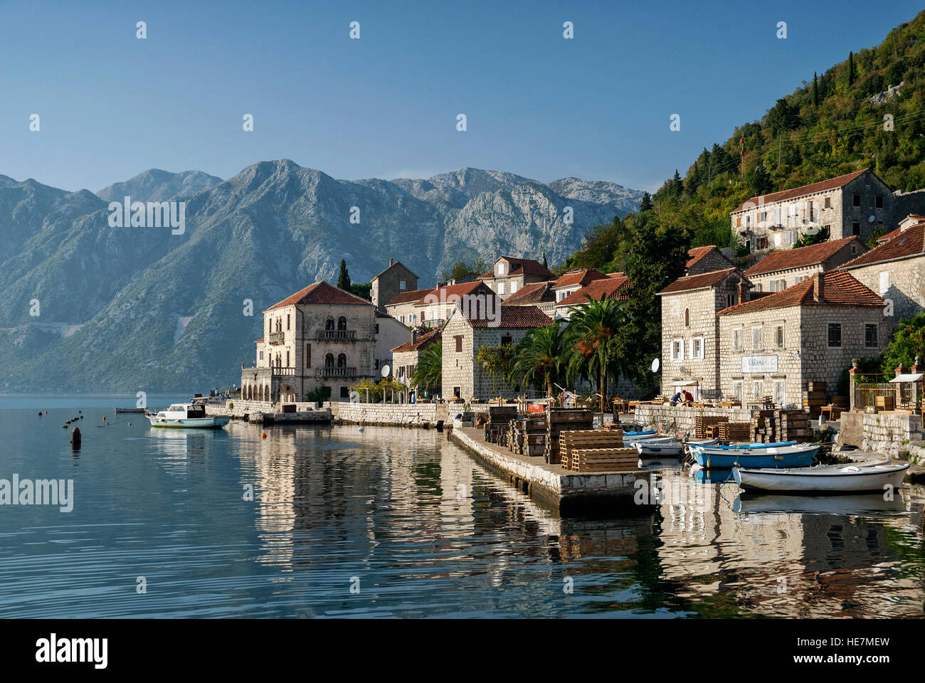 perast traditional balkan village mountain landscape by kotor bay in ...