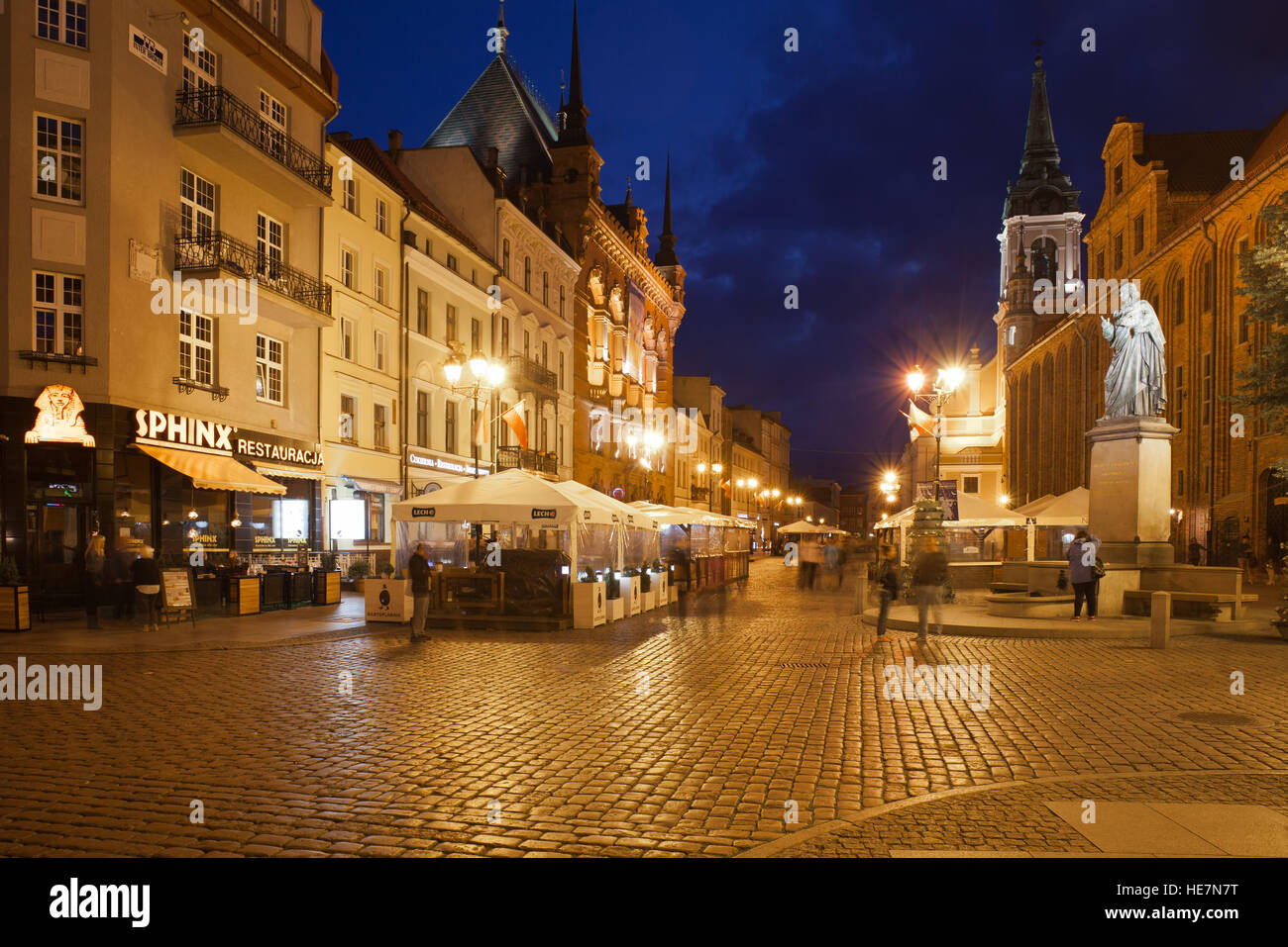 Old Town Market Square at night in city of Torun, Poland Stock Photo ...