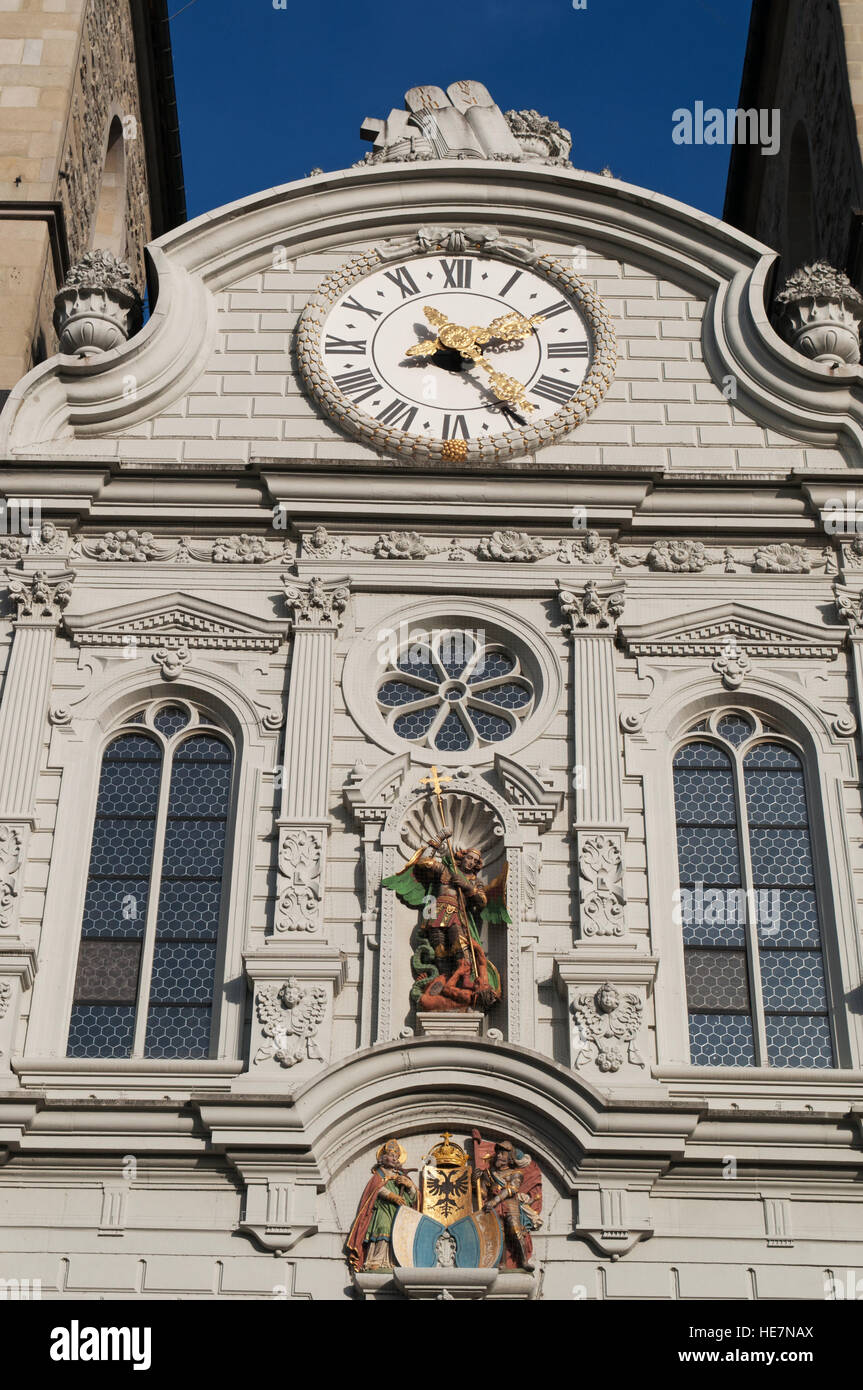Switzerland, Europe: details of the facade of the Church of St ...