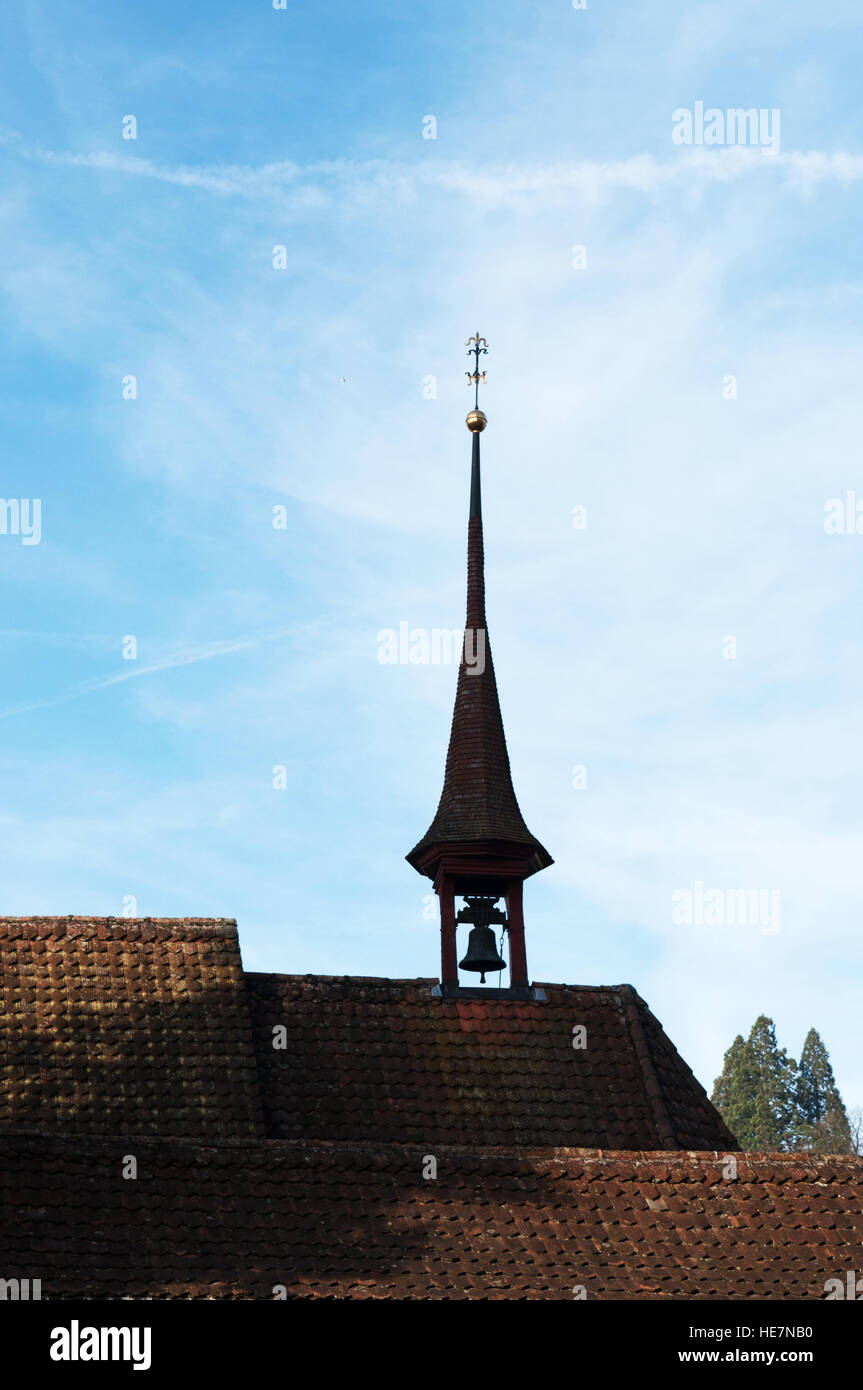 Switzerland: the bell tower of the chapel in the Cemetery At The Church ...