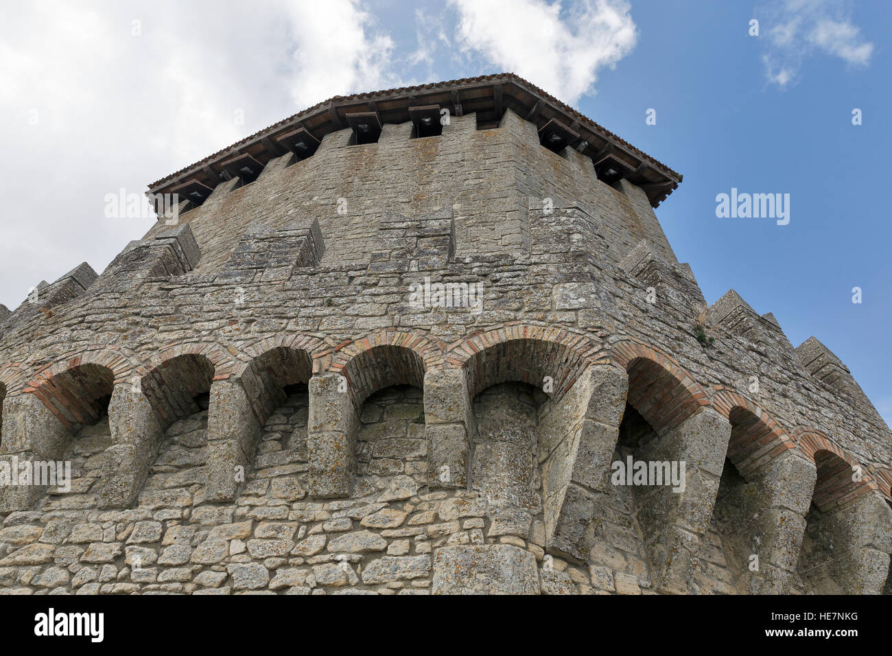 Guaita tower closeup, oldest and most famous tower in San Marino castle ...