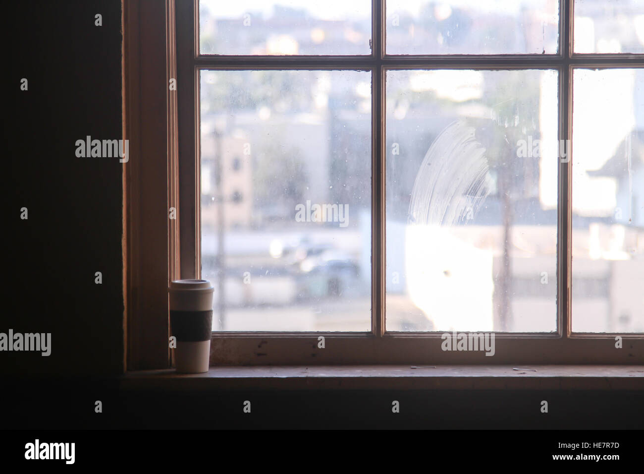 coffee cup in window Stock Photo - Alamy