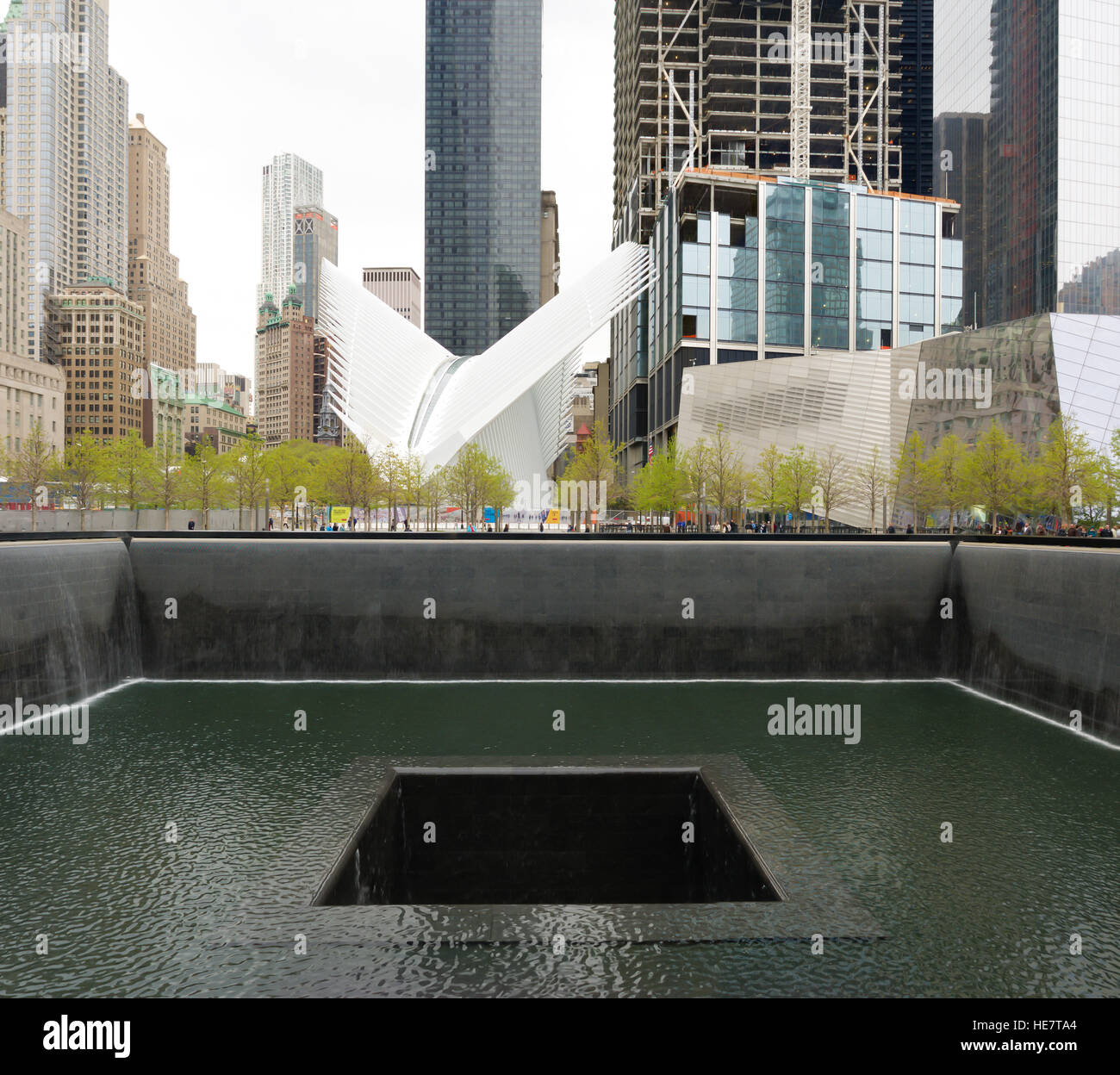 NEW YORK - APRIL 27, 2016: Ground zero memorial water basin in ...