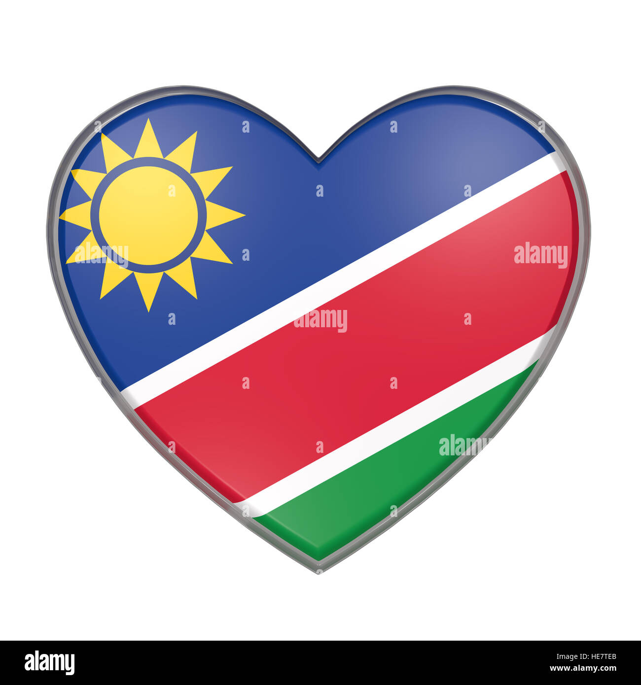 3d rendering of a Namibia flag on a heart. White background Stock Photo ...
