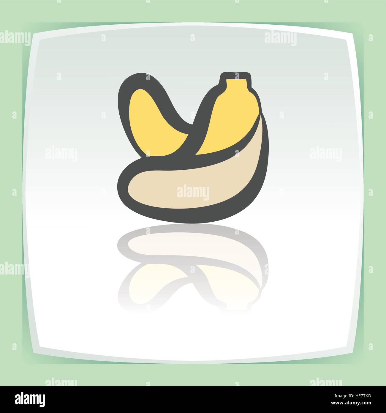 Vector outline banana fruit food icon on white flat square plate ...