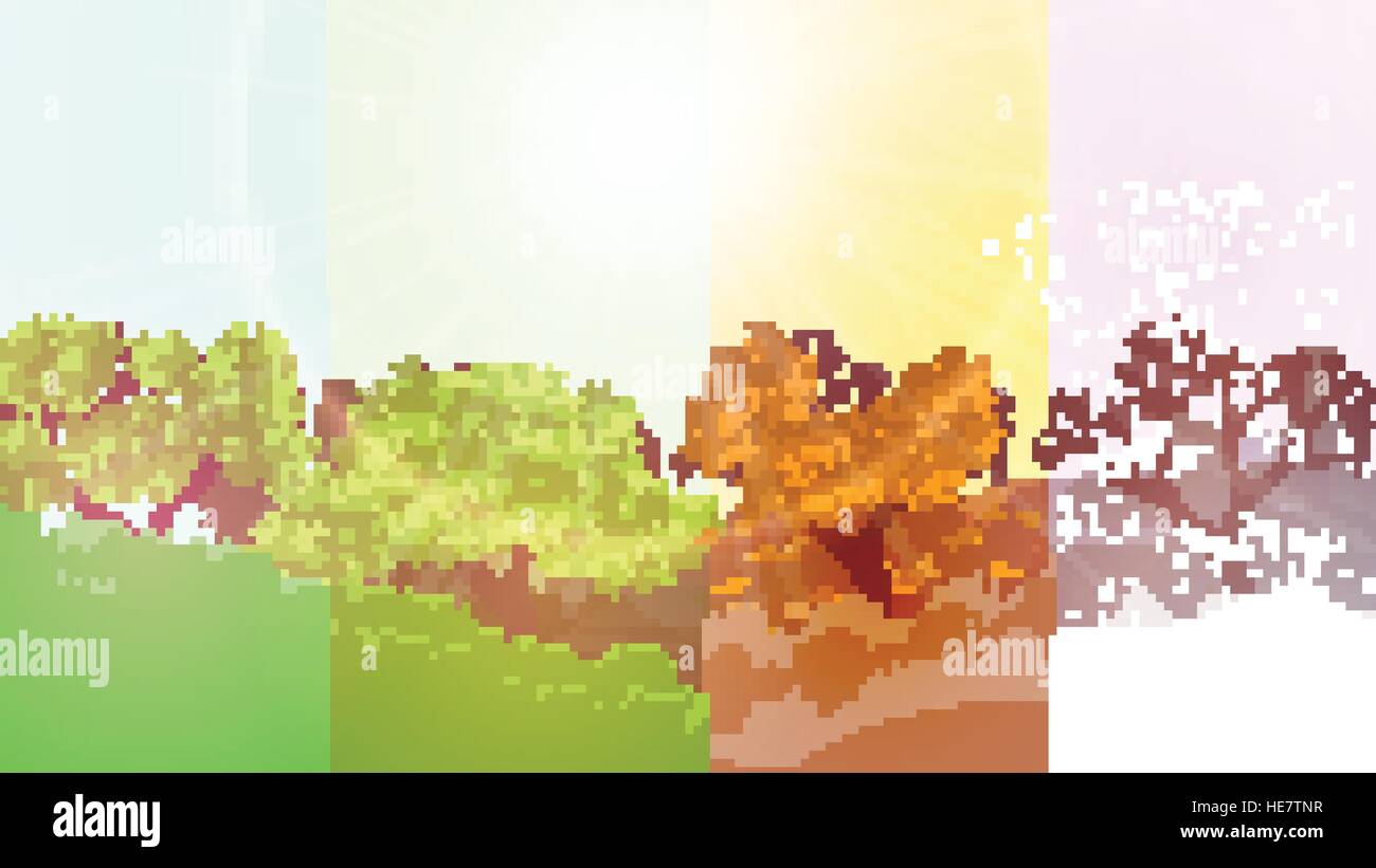Four Seasons Banners with Abstract Trees on Forest Background - Vector ...