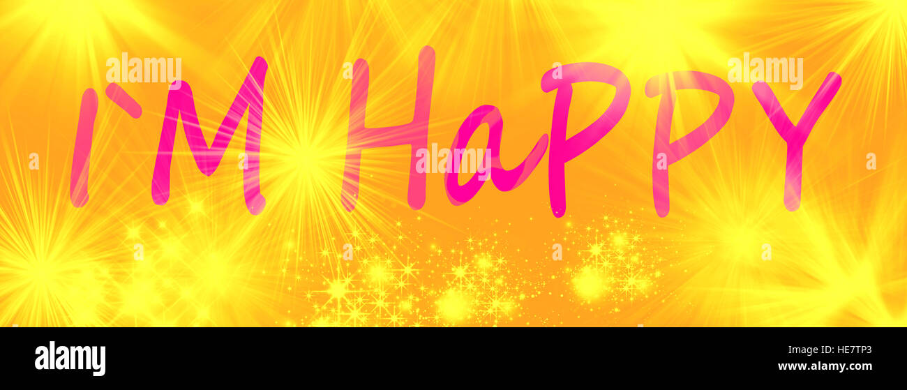 Words I`m happy written in photoshop on bright yellow background Stock ...