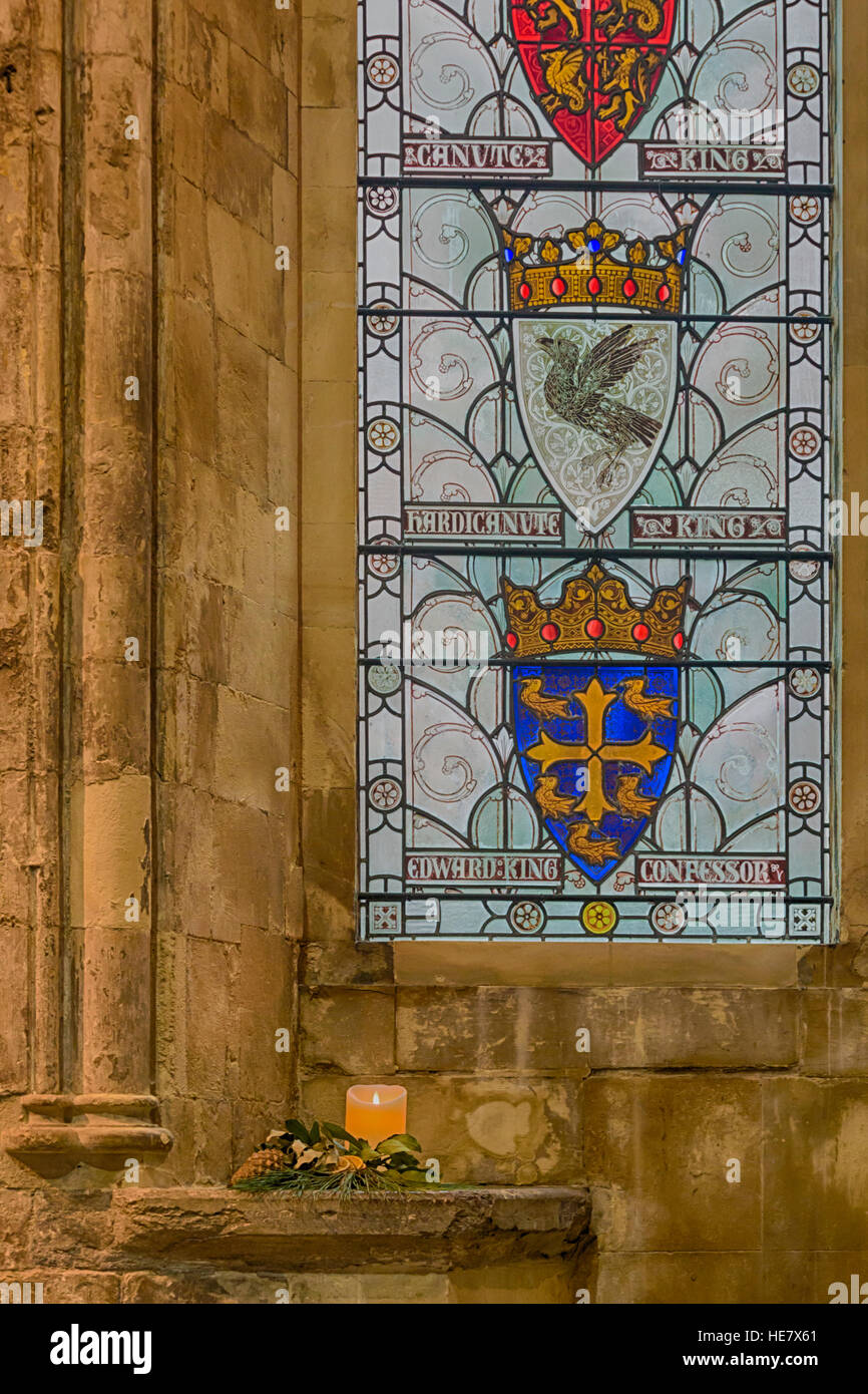 Stained glass window in the great hall winchester castle hi-res stock ...