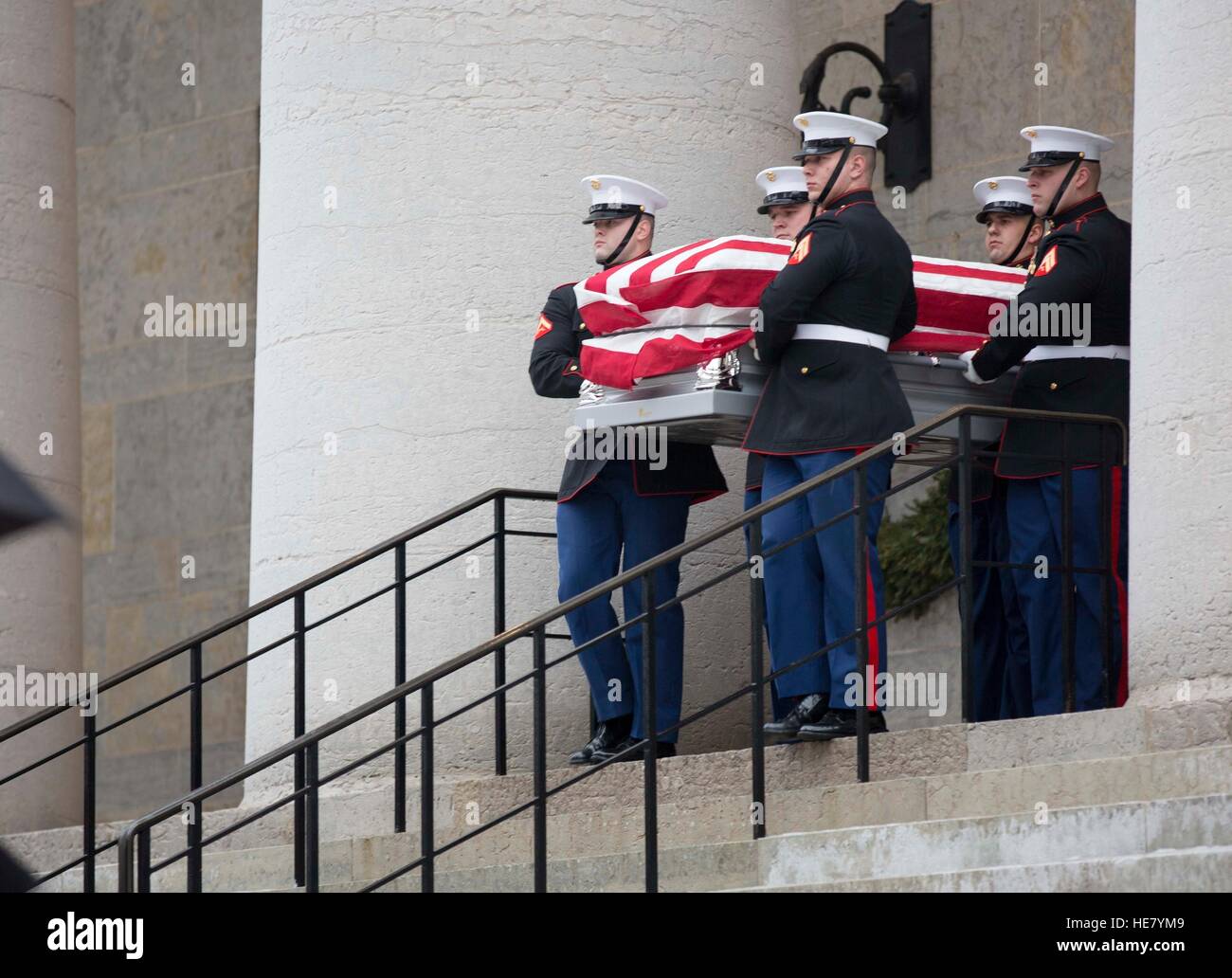 U.S. Marine pallbearers carry the casket of astronaut and former ...