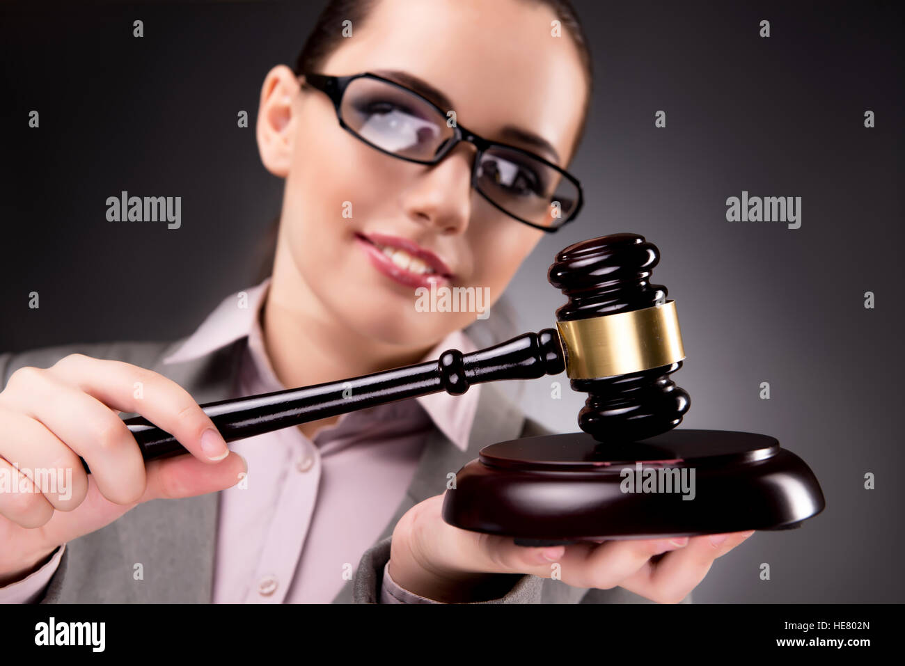 Woman judge with gavel in justice concept Stock Photo - Alamy