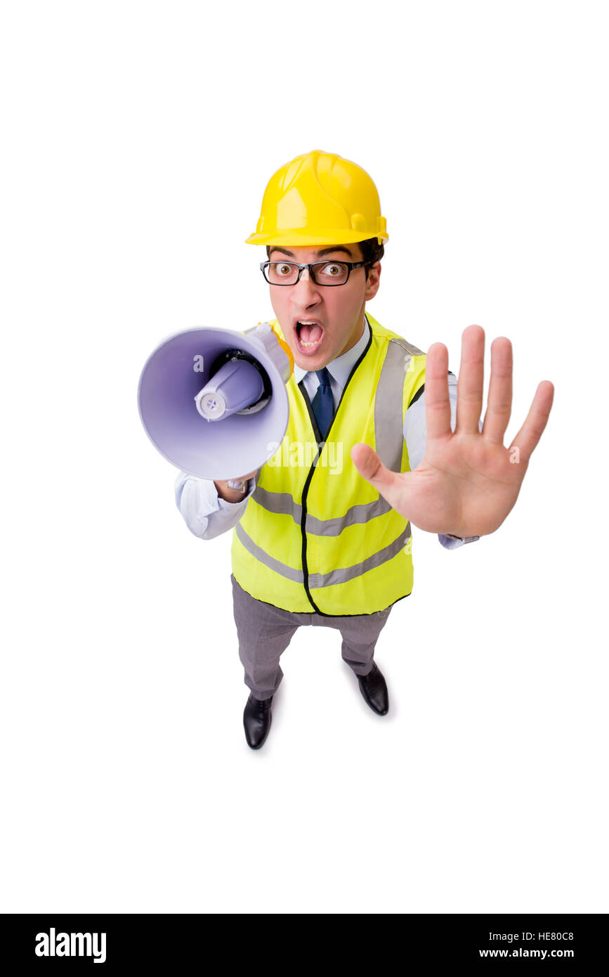 Angry construction supervisor isolated on white Stock Photo - Alamy