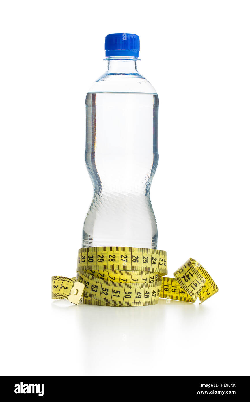 Water bottle and measuring tape isolated on white background Stock ...