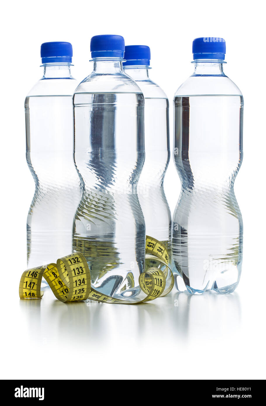 Water bottle and measuring tape isolated on white background Stock ...