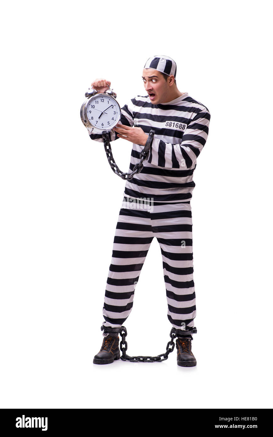Man prisoner with clock isolated on white Stock Photo - Alamy