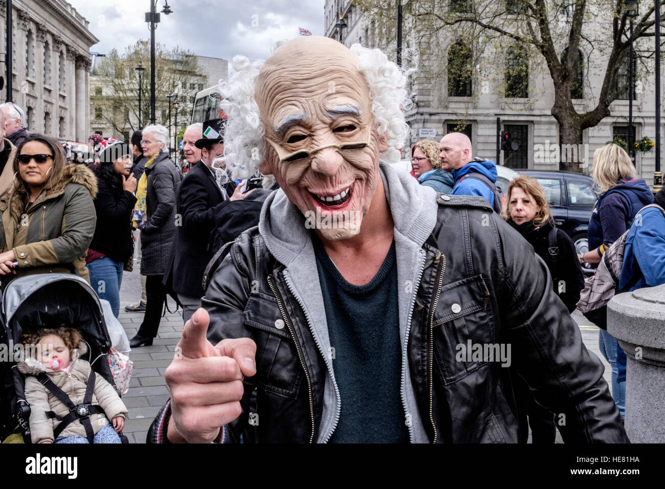 DJ Grandpa entertaining the crowds in London's Trafalgar Square Stock ...