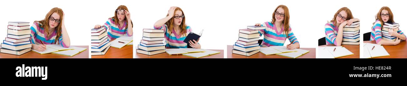 Young student with books isolated on white Stock Photo - Alamy