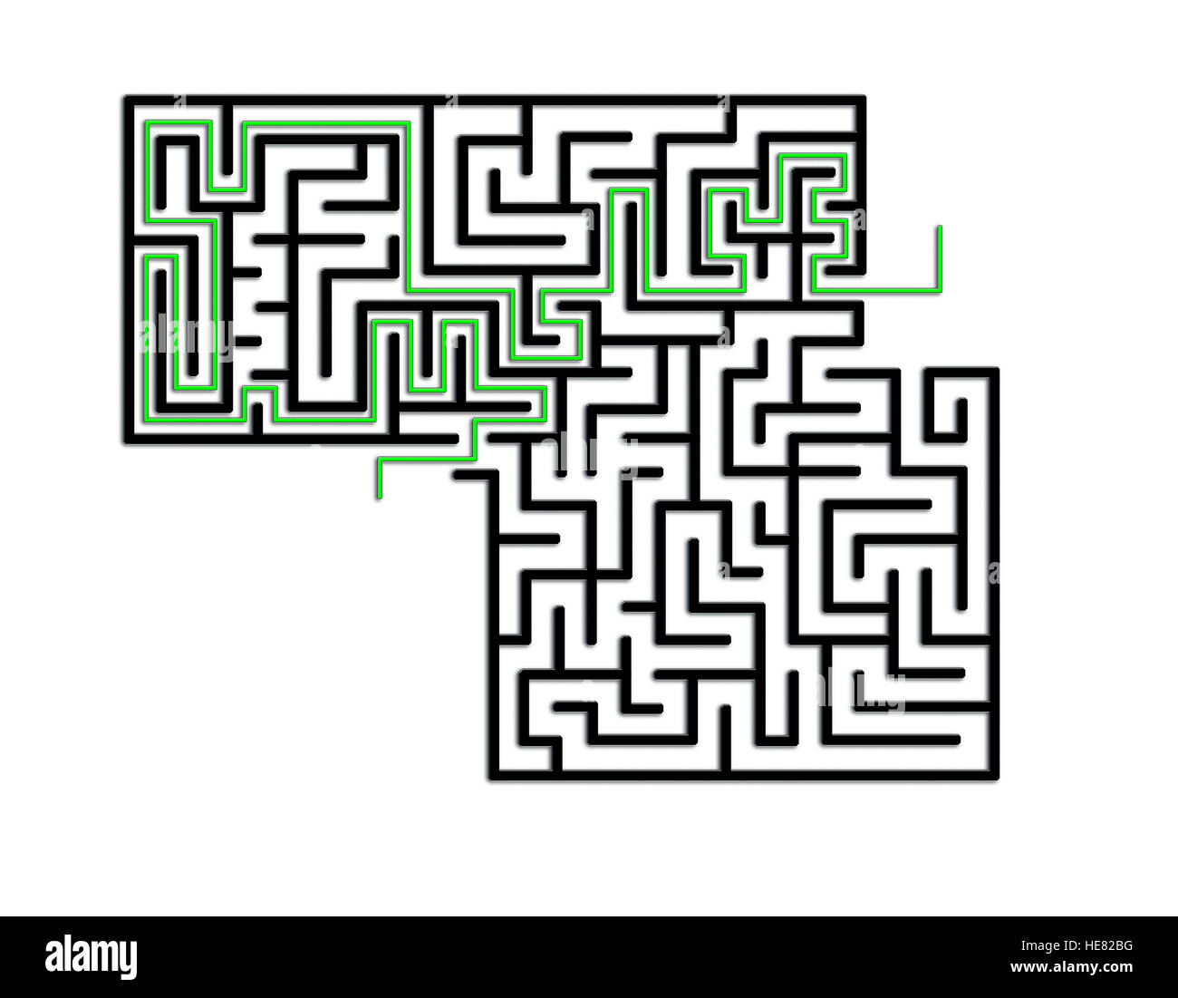 Labyrinth with entry and exit. Solution in green Stock Photo - Alamy