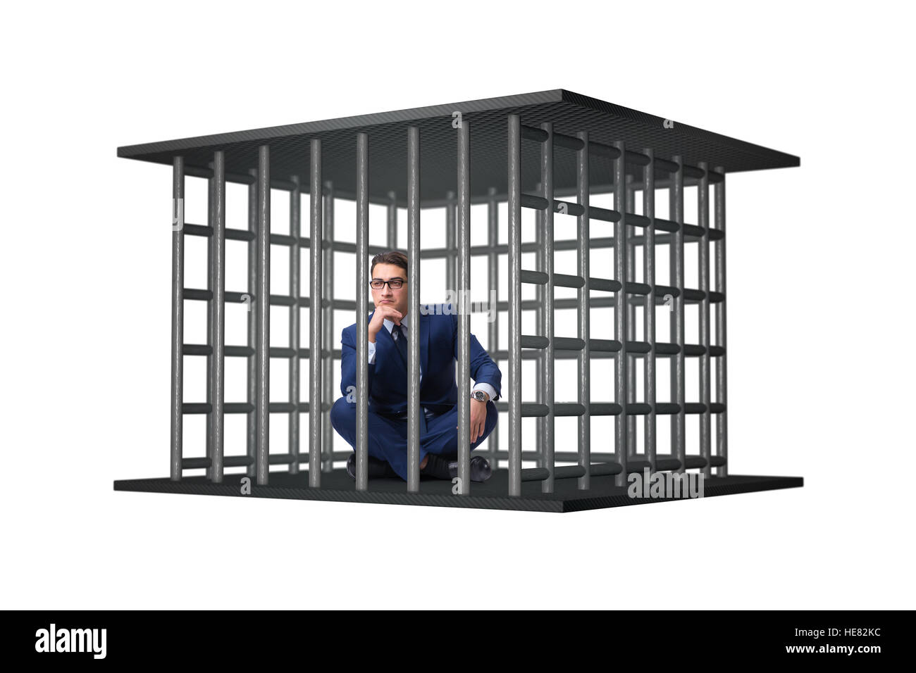 Businessman in the cage isolated on white Stock Photo - Alamy