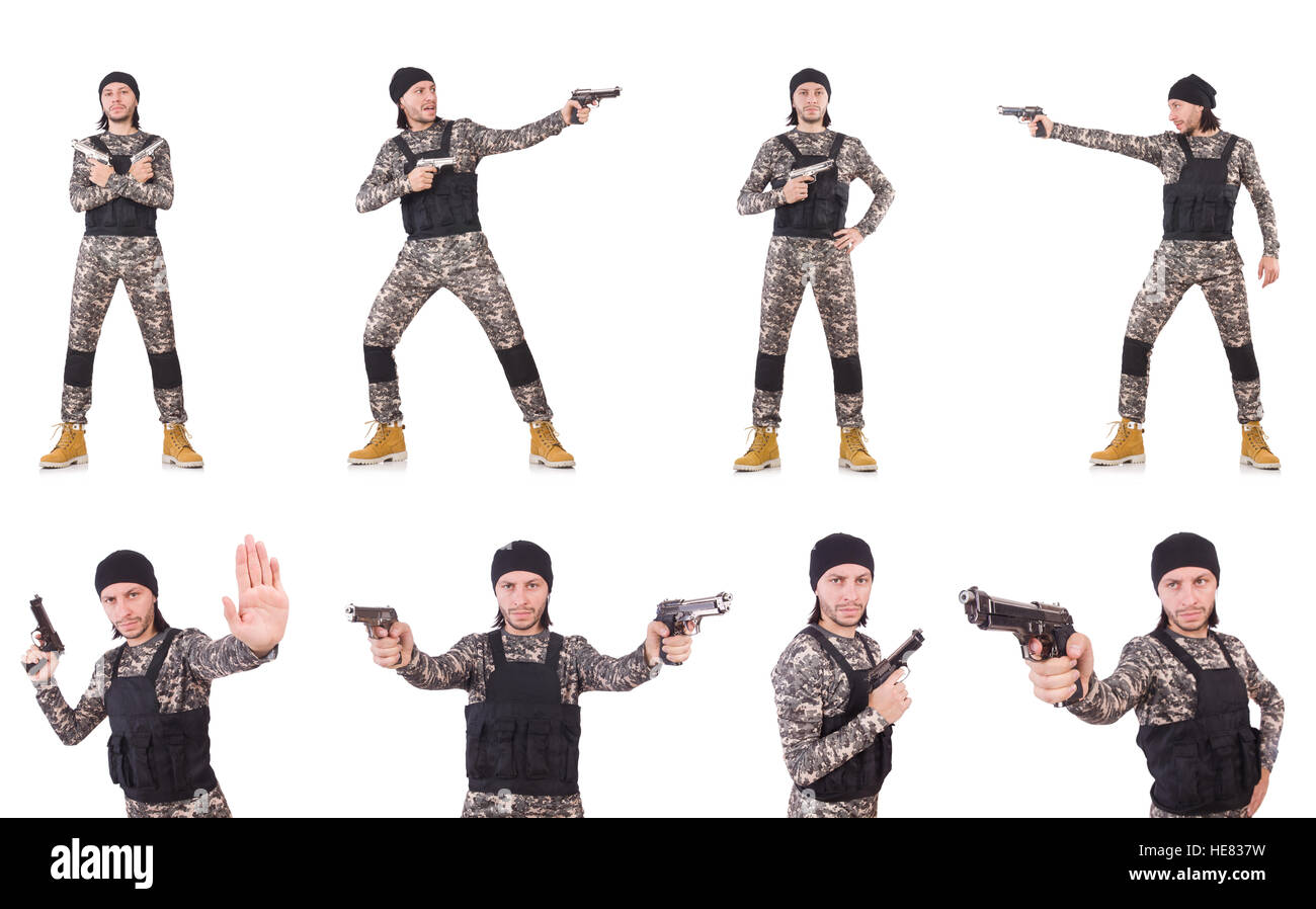 Soldier with gun isolated on white Stock Photo - Alamy
