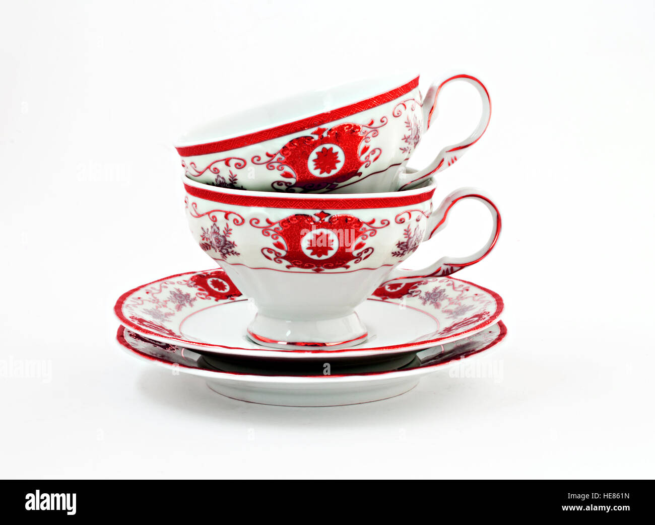 vintage tea set with gold red decor isolated Stock Photo - Alamy