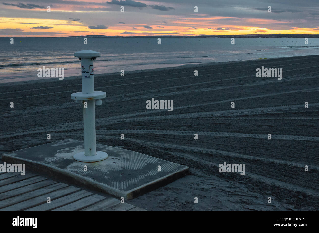 View of Playa Lisa beach in the evening with nobody, Alicante province ...