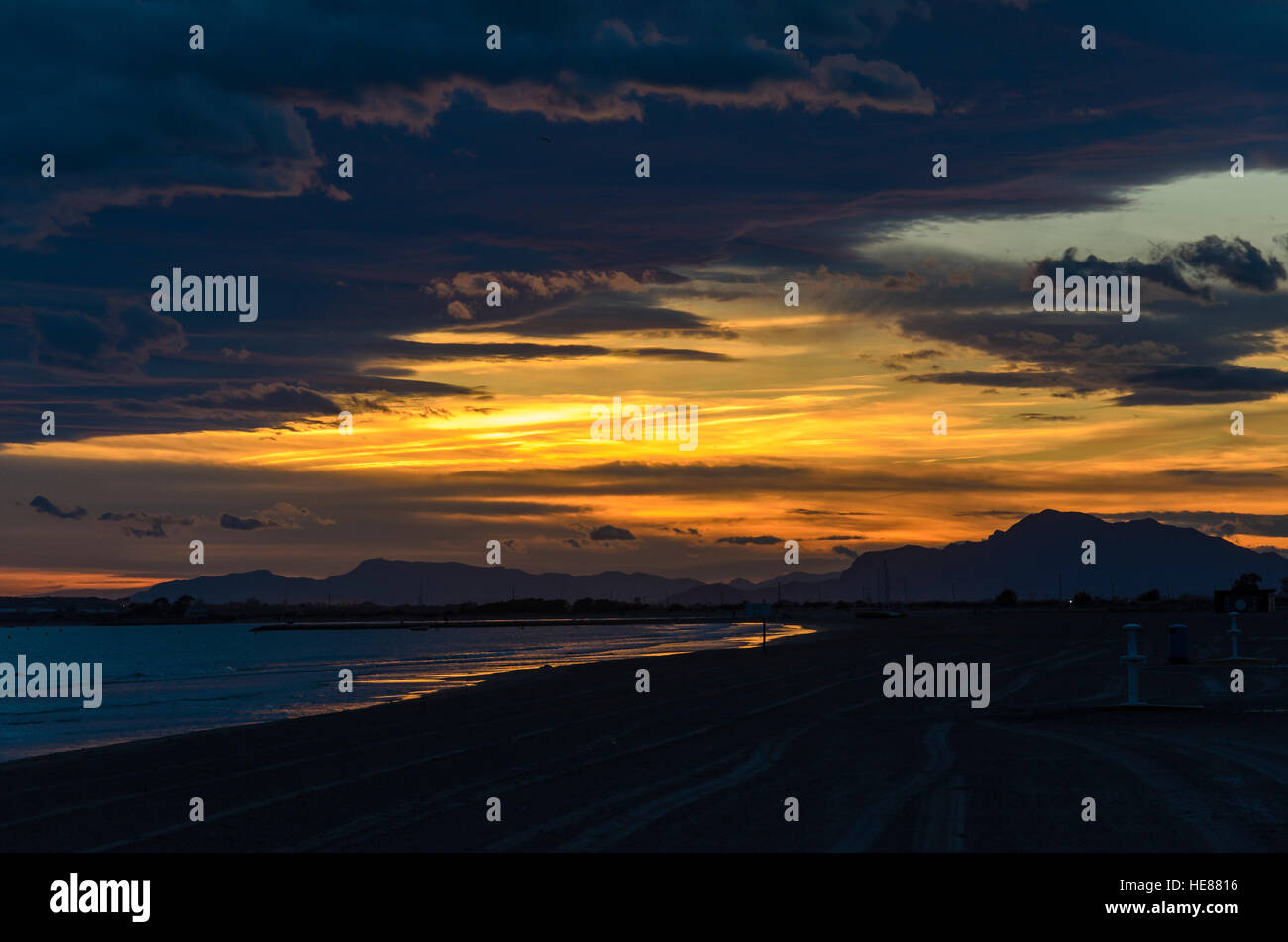 View of Playa Lisa beach in the evening, Alicante province, Spain Stock ...