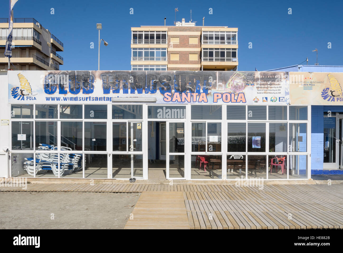 A windsurf club view in Playa Lisa beach, Alicante province, Spain ...