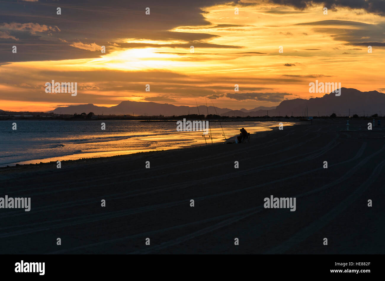 View of Playa Lisa beach in the evening, Alicante province, Spain Stock ...