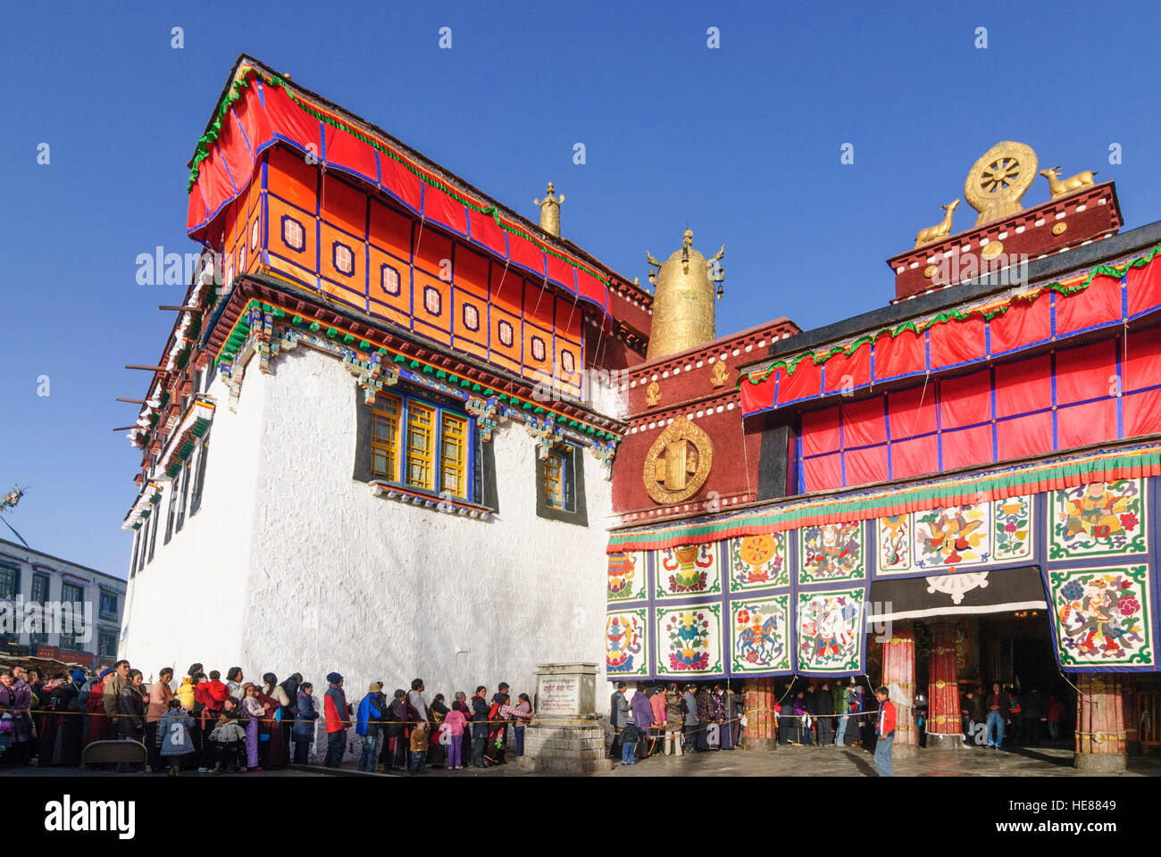 Lhasa: Jokhang Temple; Tibetans line up for a visit to the Jokhang ...