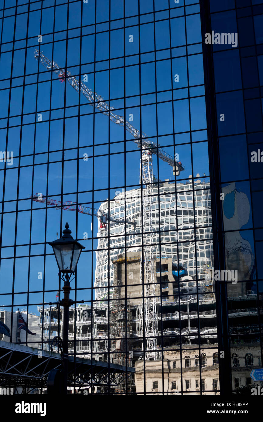 Arena Central construction reflected in Hyatt Regency hotel windows ...