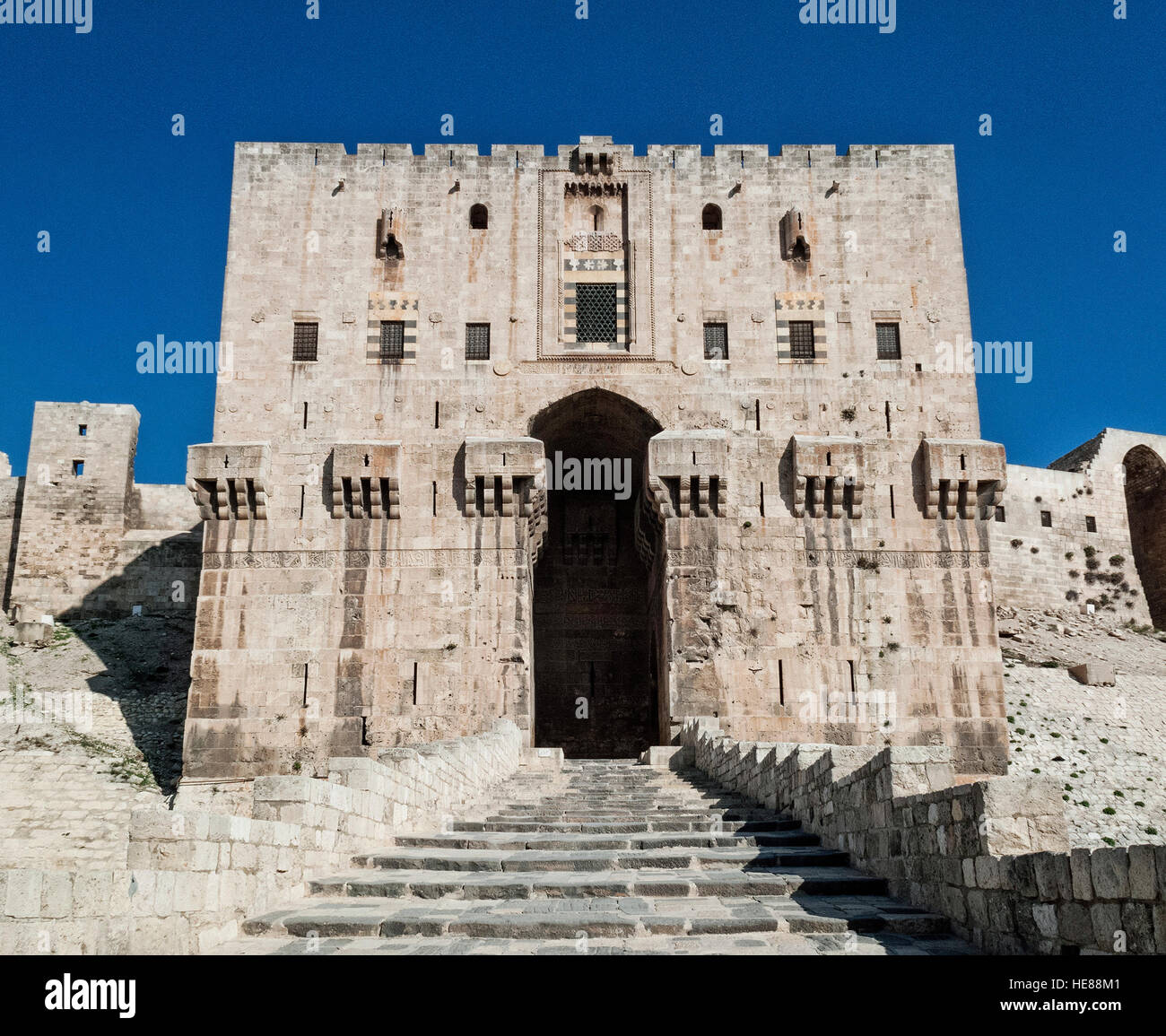famous ancient citadel fortress gate landmark in central old aleppo ...
