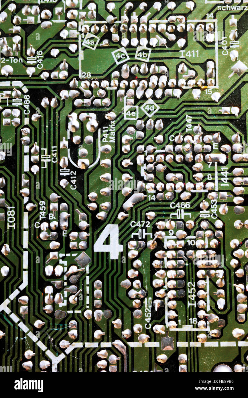 Circuit plate with soldered connections Stock Photo - Alamy