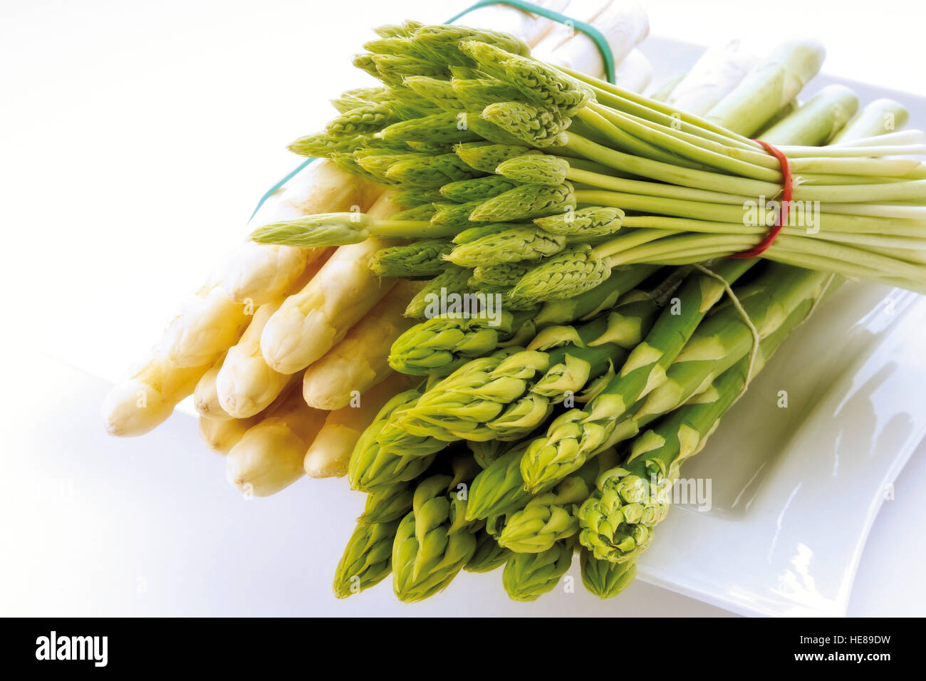 A selection of different types of asparagus, Green, White and Wild ...