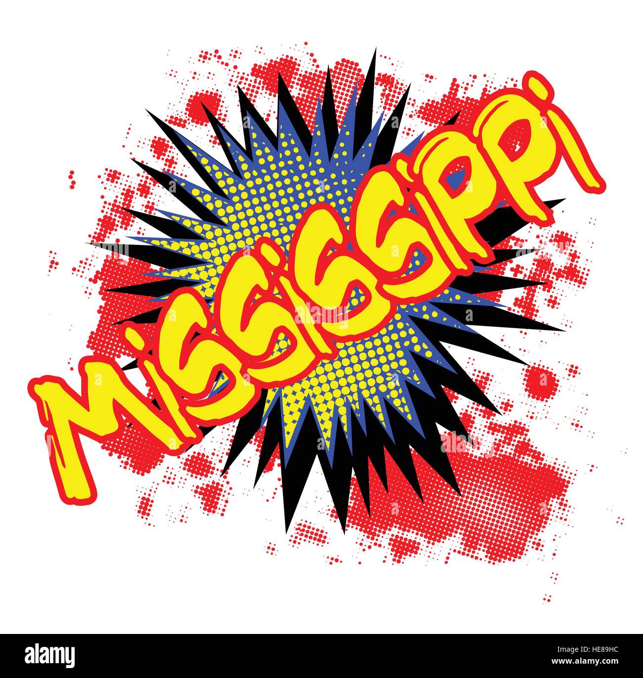 A comic cartoon style Mississippi exclamation explosion over a white ...