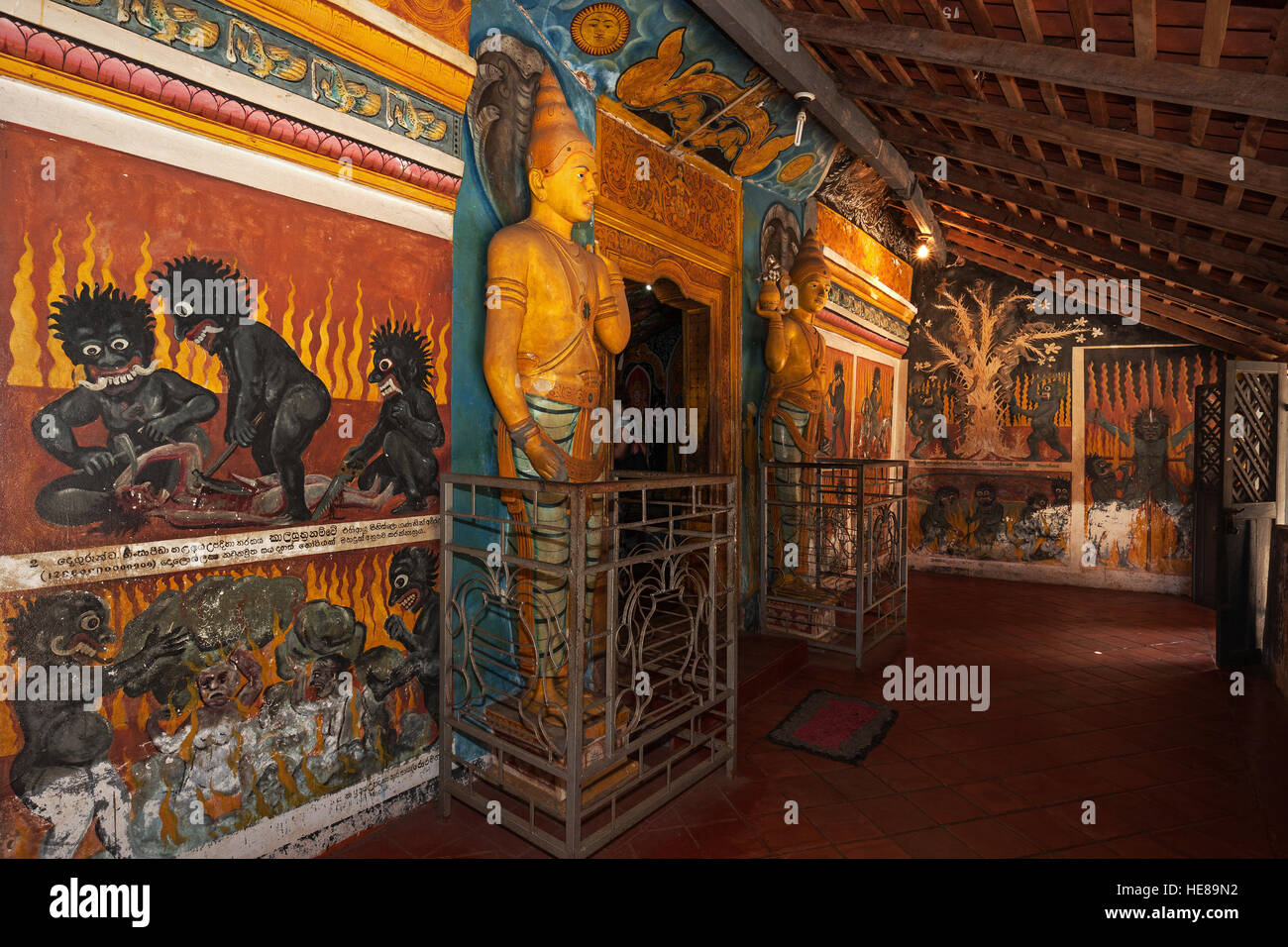 Buddha statues, murals, interior, Aluvihara Rock Temple, Matale ...