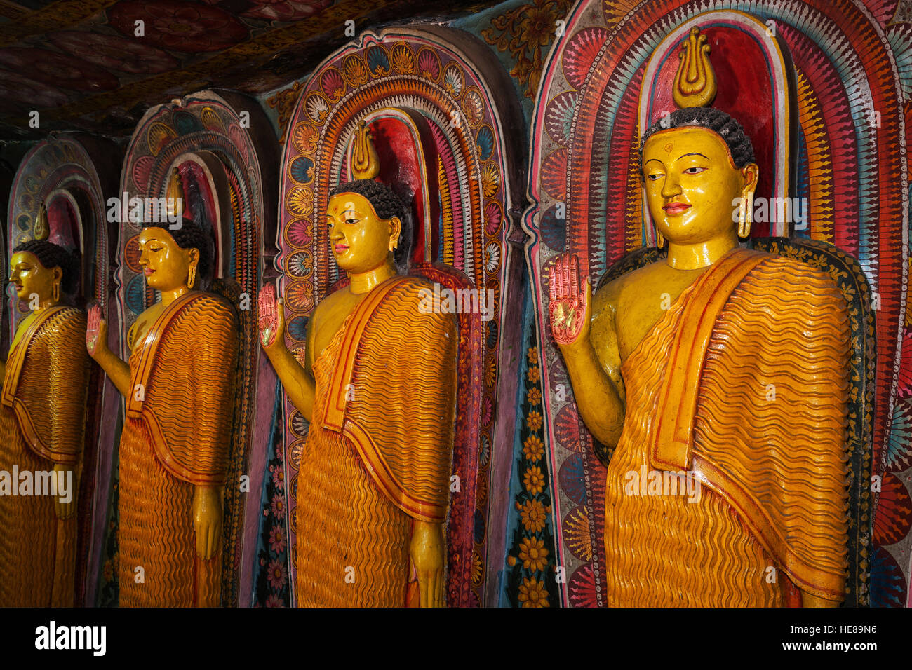 Buddha statues, interior, Aluvihara Rock Temple, Matale, Central ...