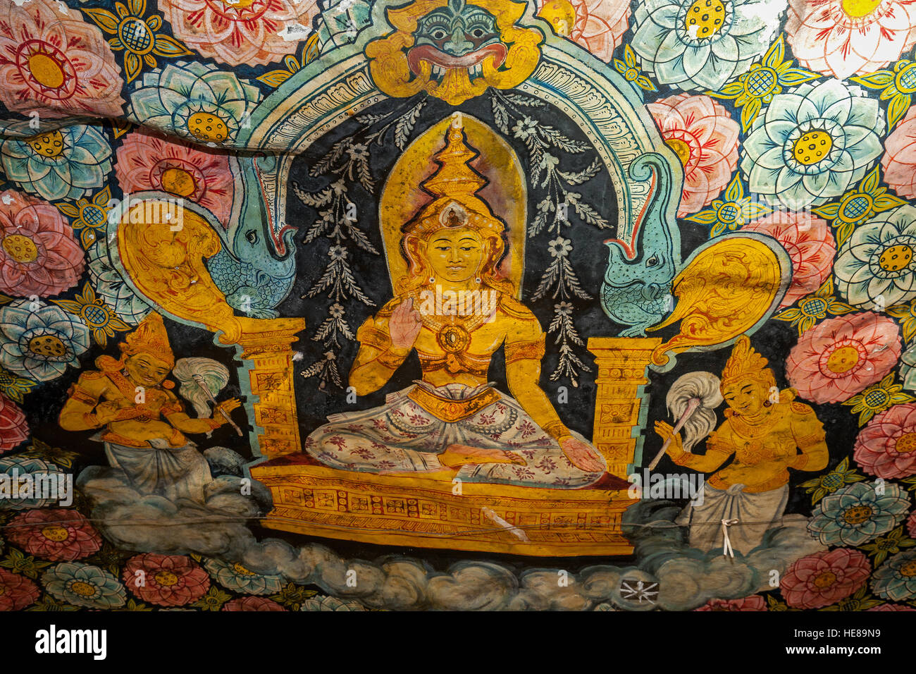 Fresco with Buddhist theme, interior, Aluvihara Rock Temple, Matale ...