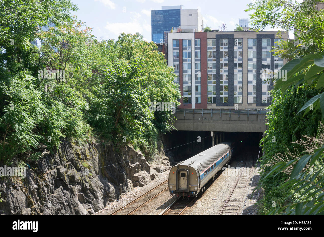 Metro North Hudson line commuter train emerges from tunnel under new ...