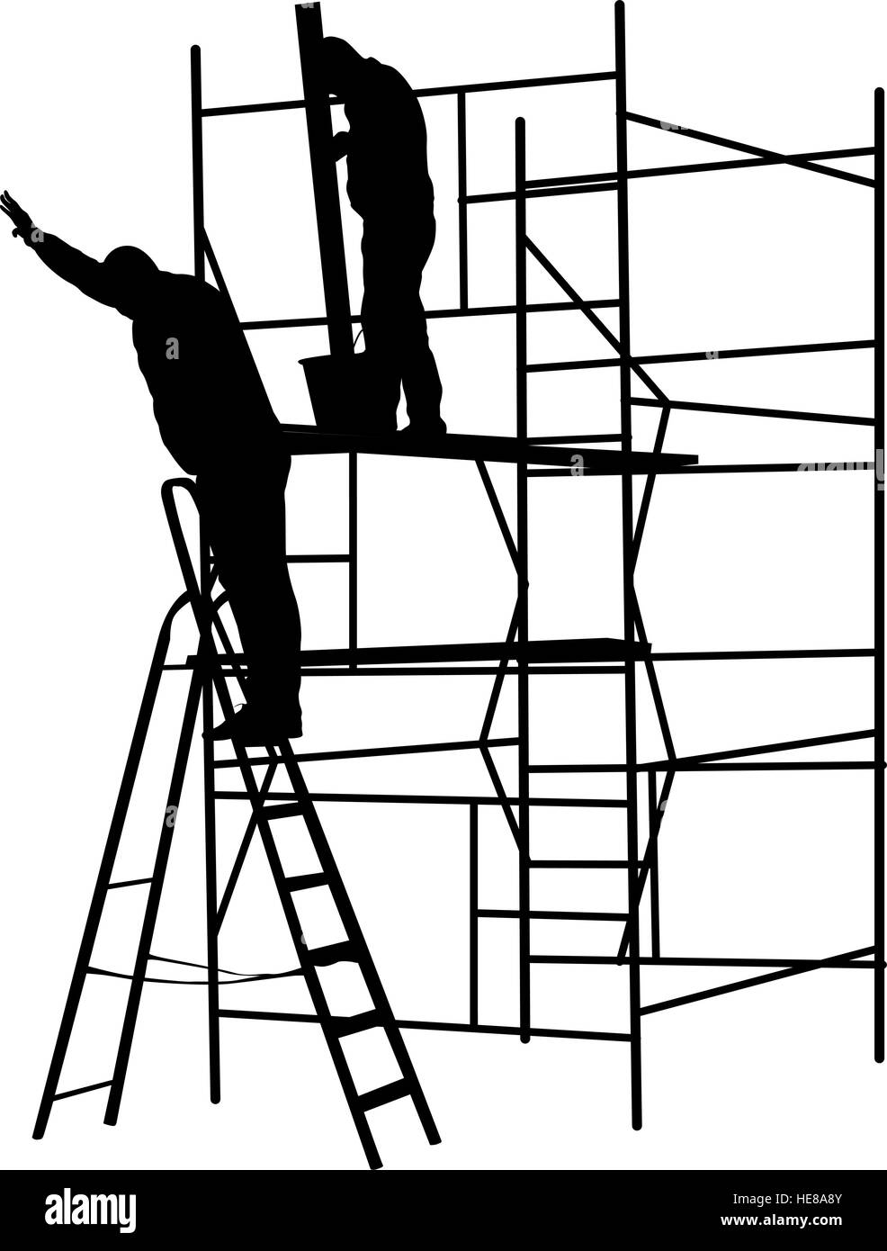 Construction worker climbing up ladder Stock Vector Images - Alamy