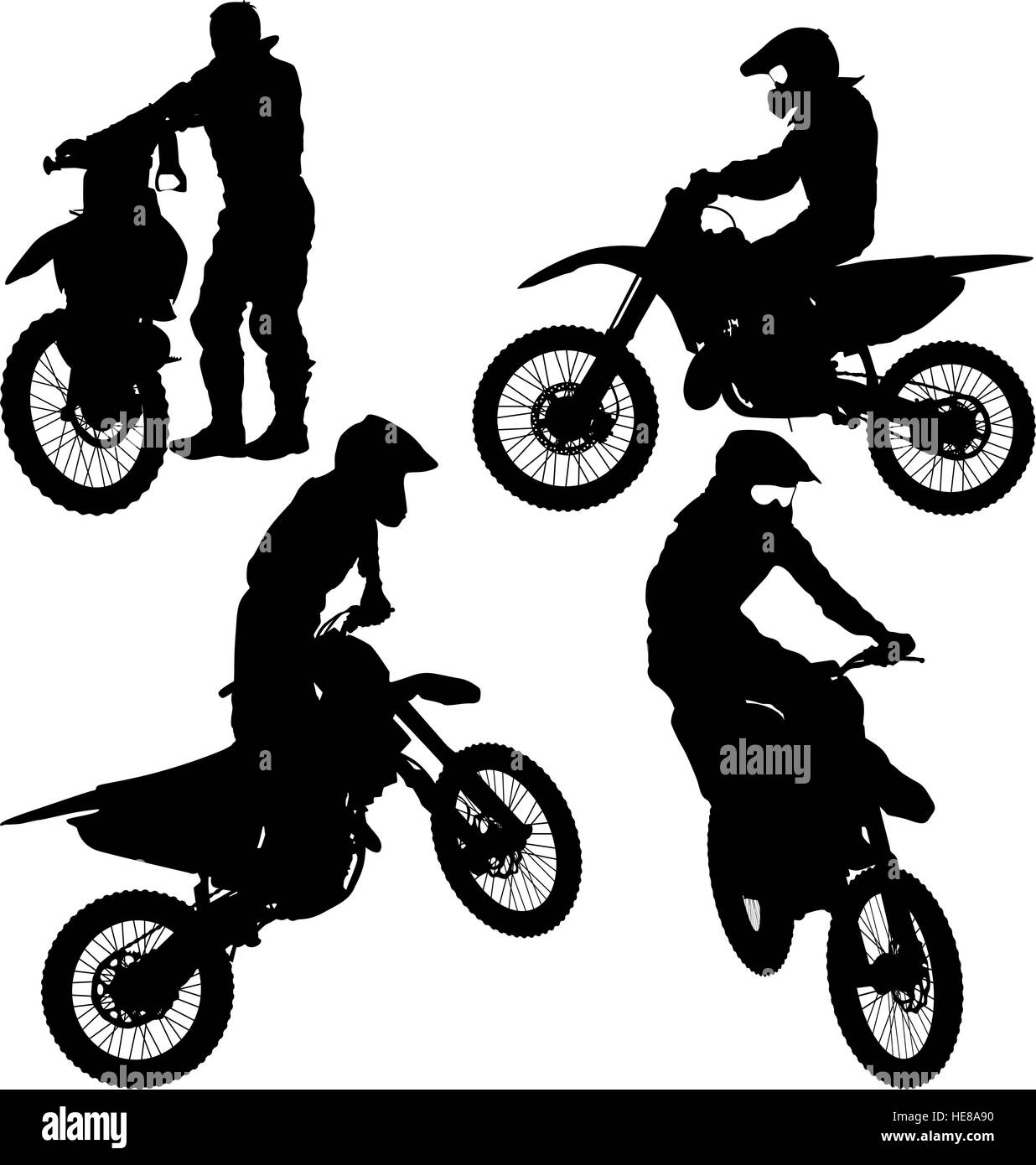 Set of biker motocross silhouettes, Vector illustration Stock Vector ...