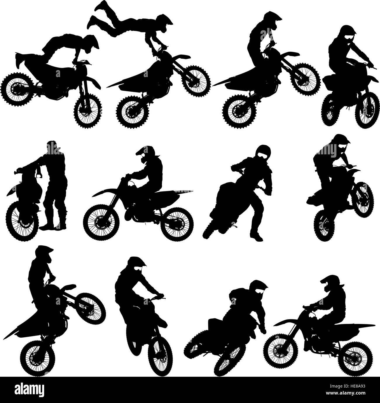 Set of biker motocross silhouettes, Vector illustration Stock Vector ...