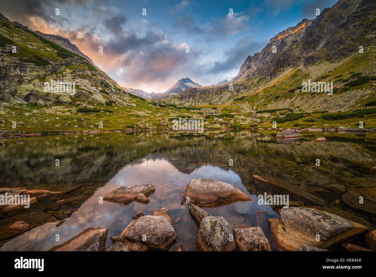 Mountain Lake Above Skok Waterfall with Rocks in Foreground and Strbsky ...