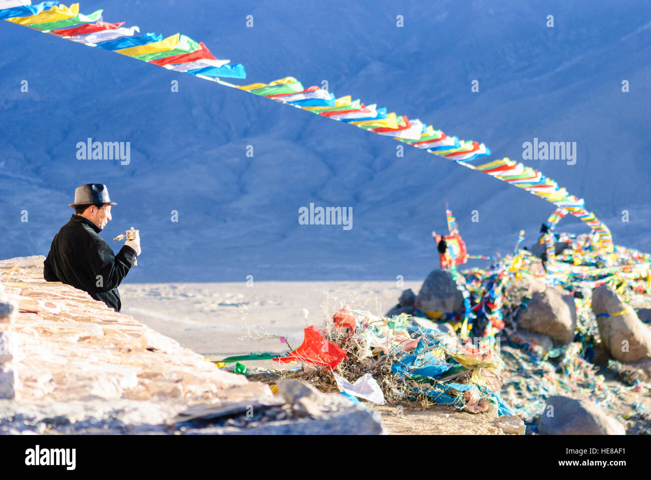 Samye: hill Hepo Ri with Prayer Flags, Tibet, China Stock Photo - Alamy